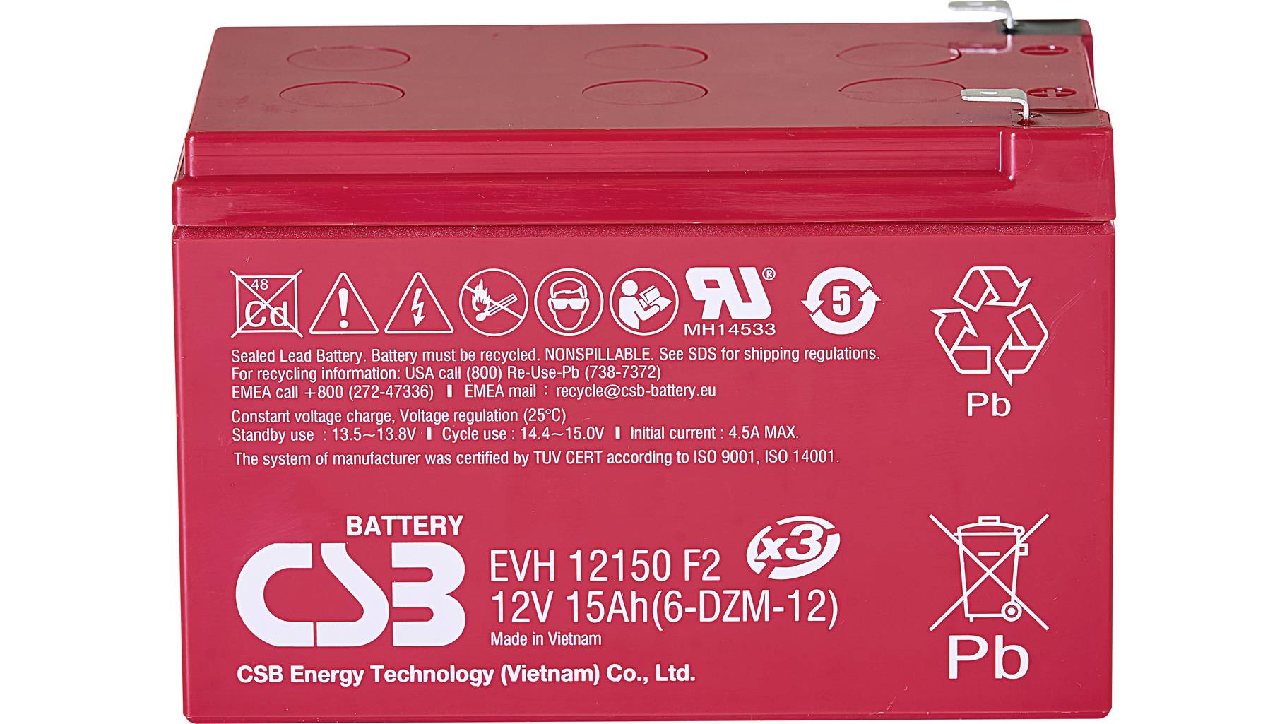 CSB Battery EVH 12150 EVH12150X3 Bleiakku 12V 15Ah Blei Vlies AGM B csb-battery-evh-12150-evh12150x3-bleiakku-12v-15ah-blei-vlies-agm-b