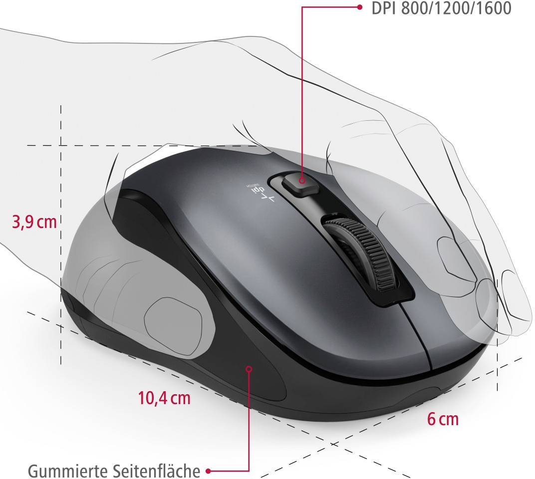 Hama Canosa Kabellose Maus Bluetooth® Optisch Anthrazit 3 Tasten 1600 ...