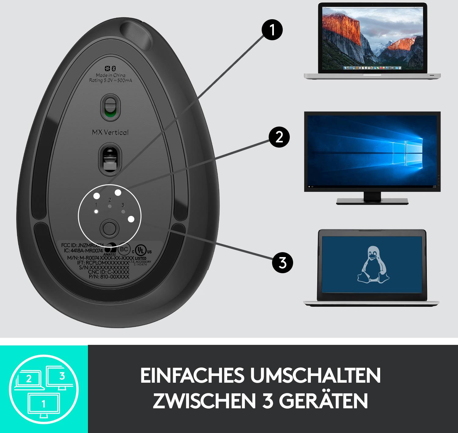 Logitech MX Vertical Ergonomische Maus Bluetooth®, Funk Optisch Schwarz ...