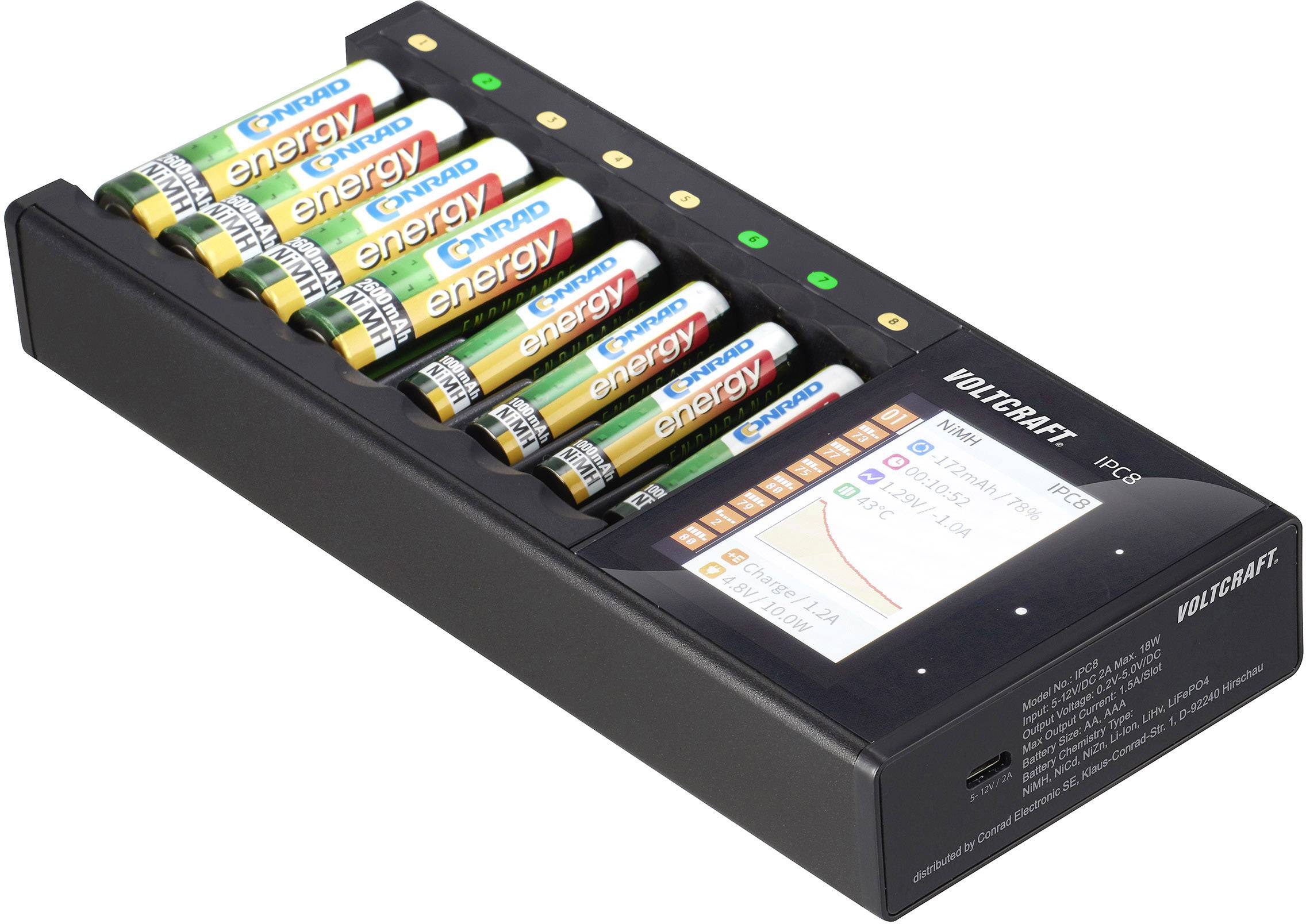 VOLTCRAFT IPC-8 Rundzellen-Ladegerät NiMH, NiCd, NiZn, LiIon, LiHV ...