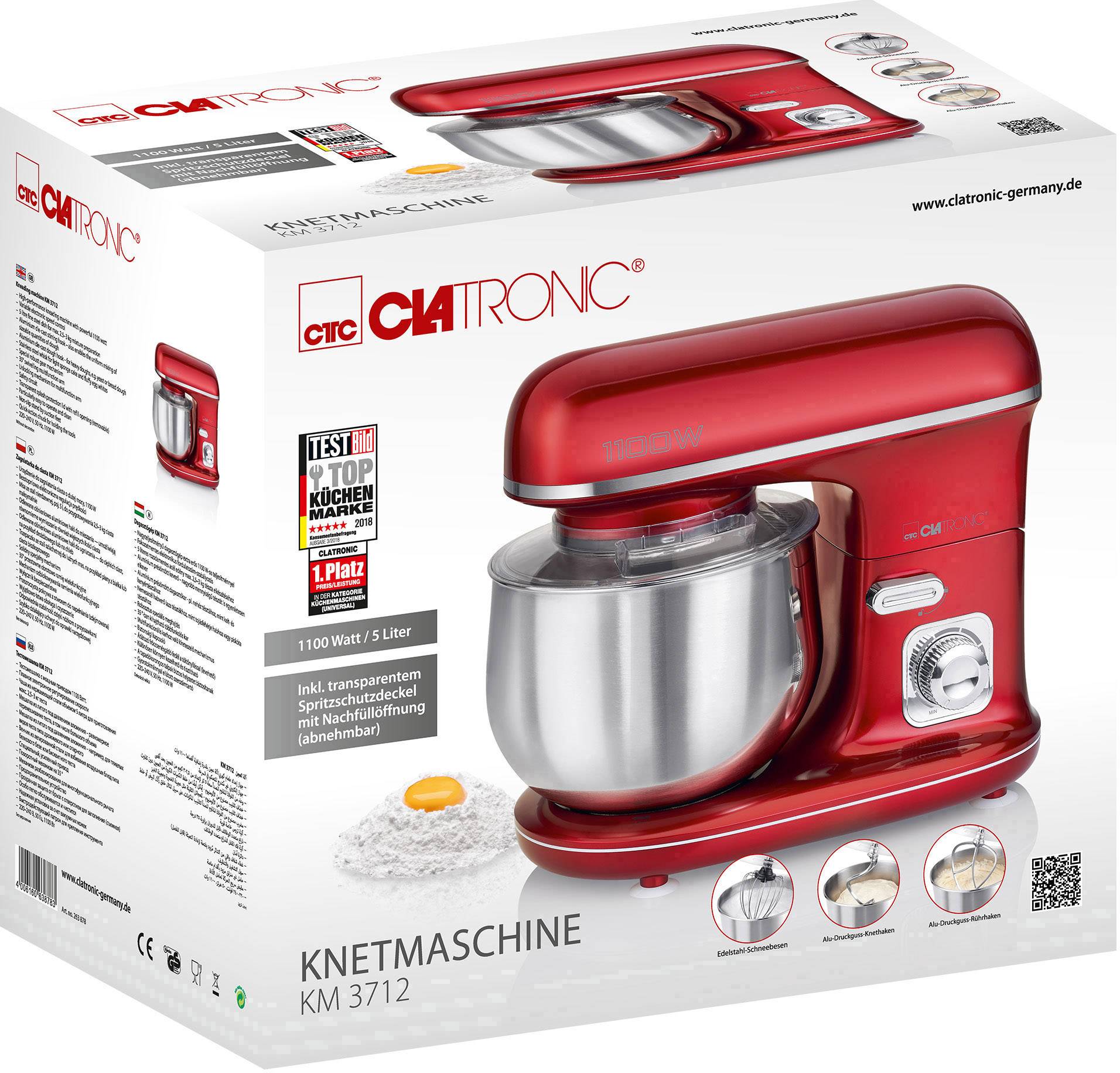 Clatronic KM 3712 Knetmaschine 1100W Rot | digitalo