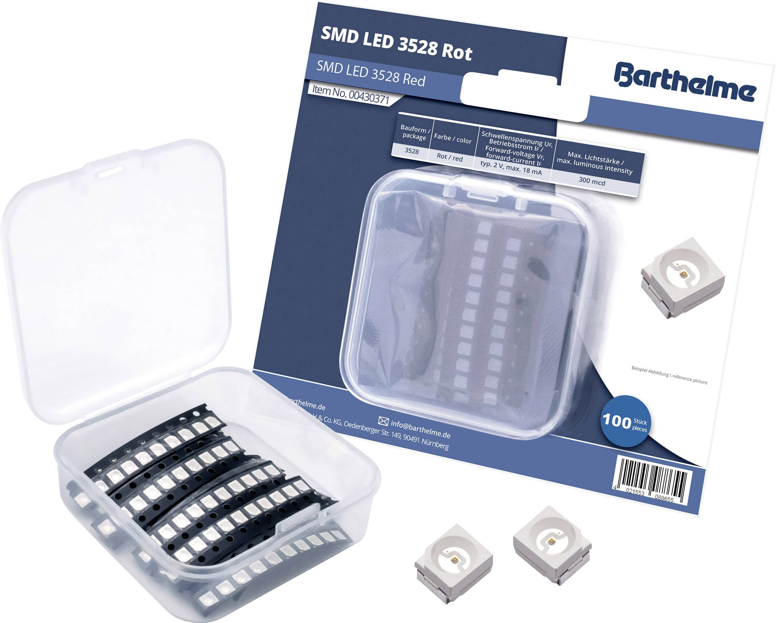 Barthelme SMD-LED-Set 3528 Rot 300 mcd 120° 18mA 2V 100 St. Bulk | SMDV