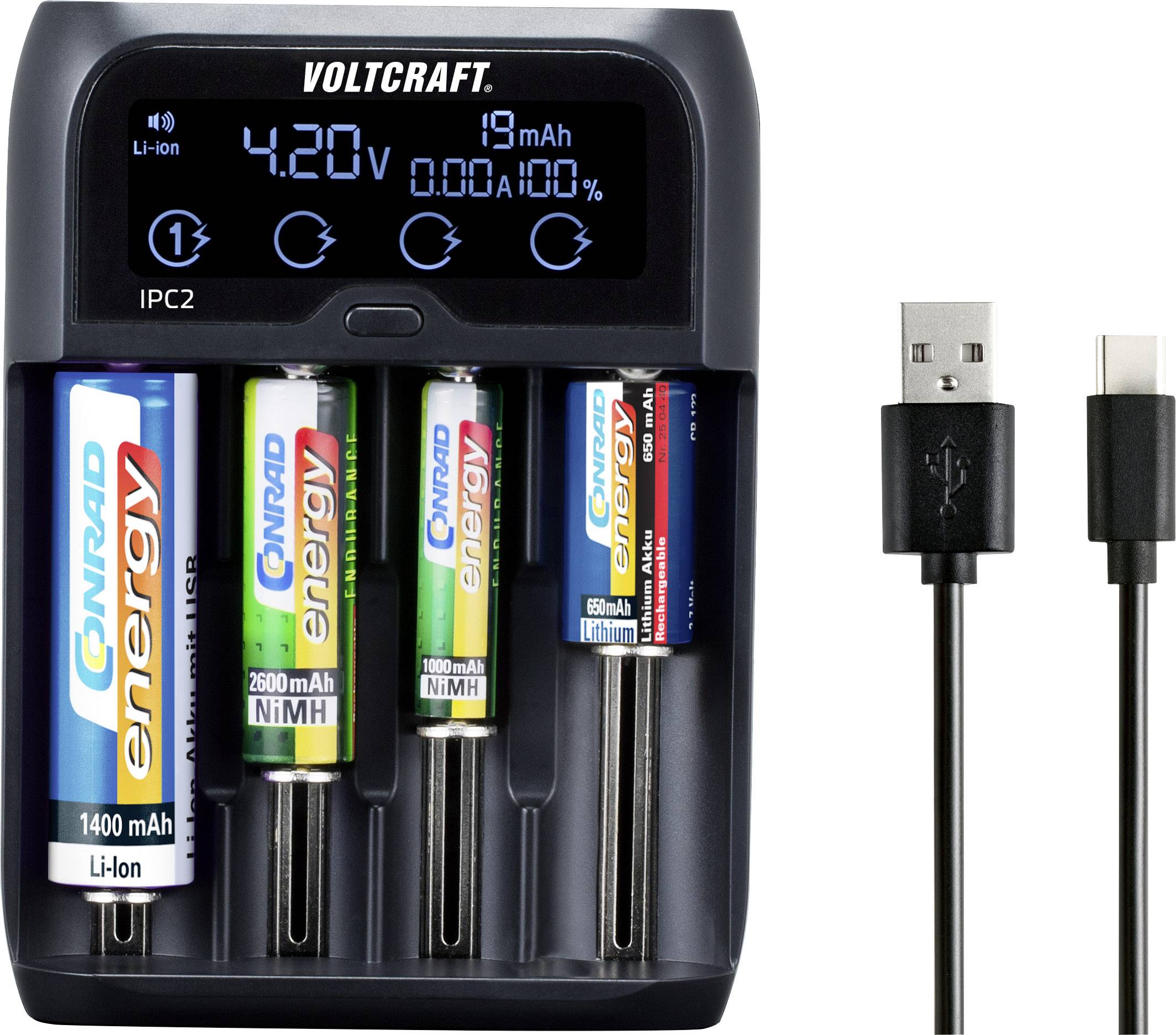 VOLTCRAFT IPC-2 Rundzellen-Ladegerät NiMH, NiCd, LiIon, LiFePO Mini ...