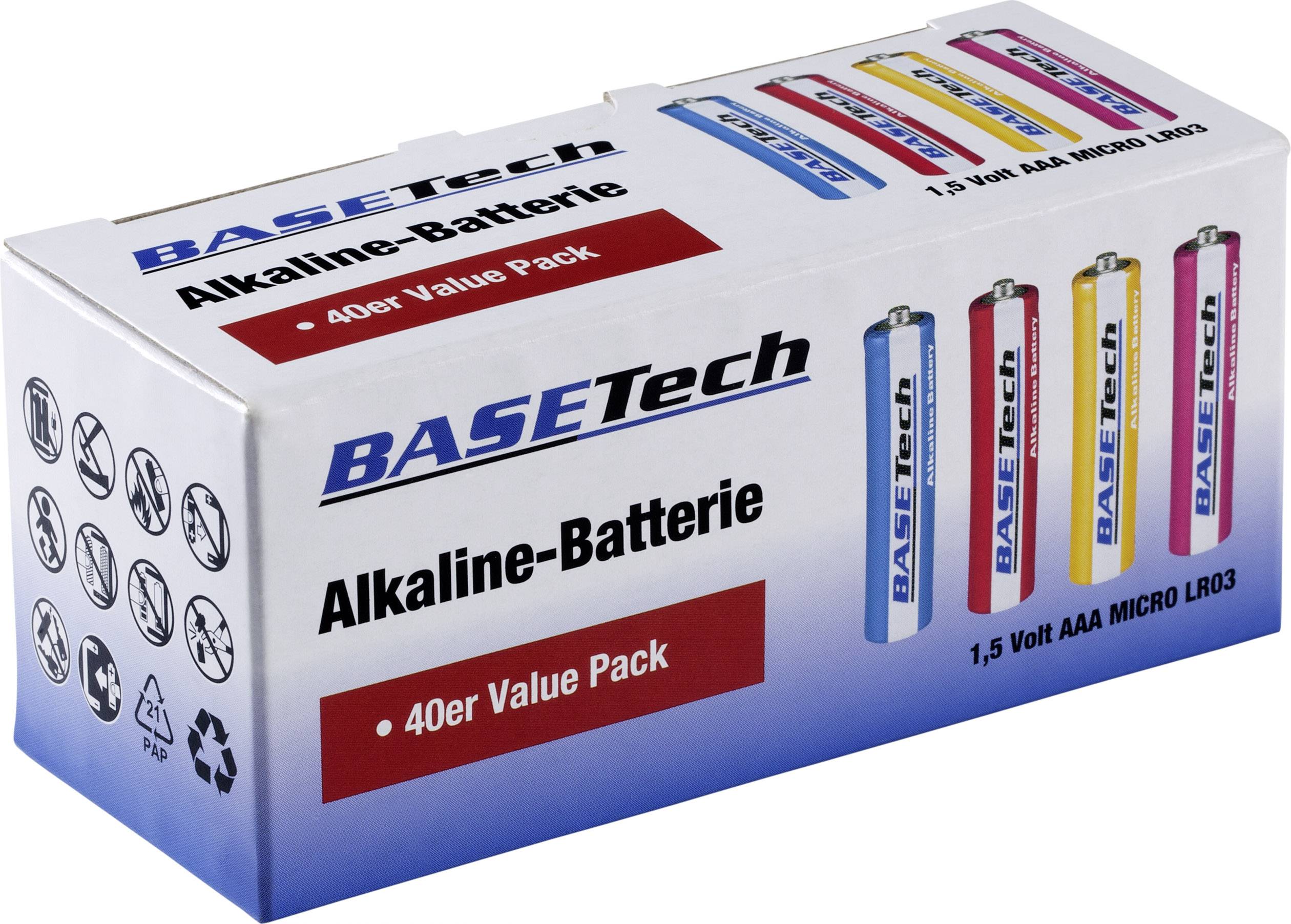 Basetech LR03 Micro (AAA)-Batterie Alkali-Mangan 1300 mAh 1.5V 40St ...