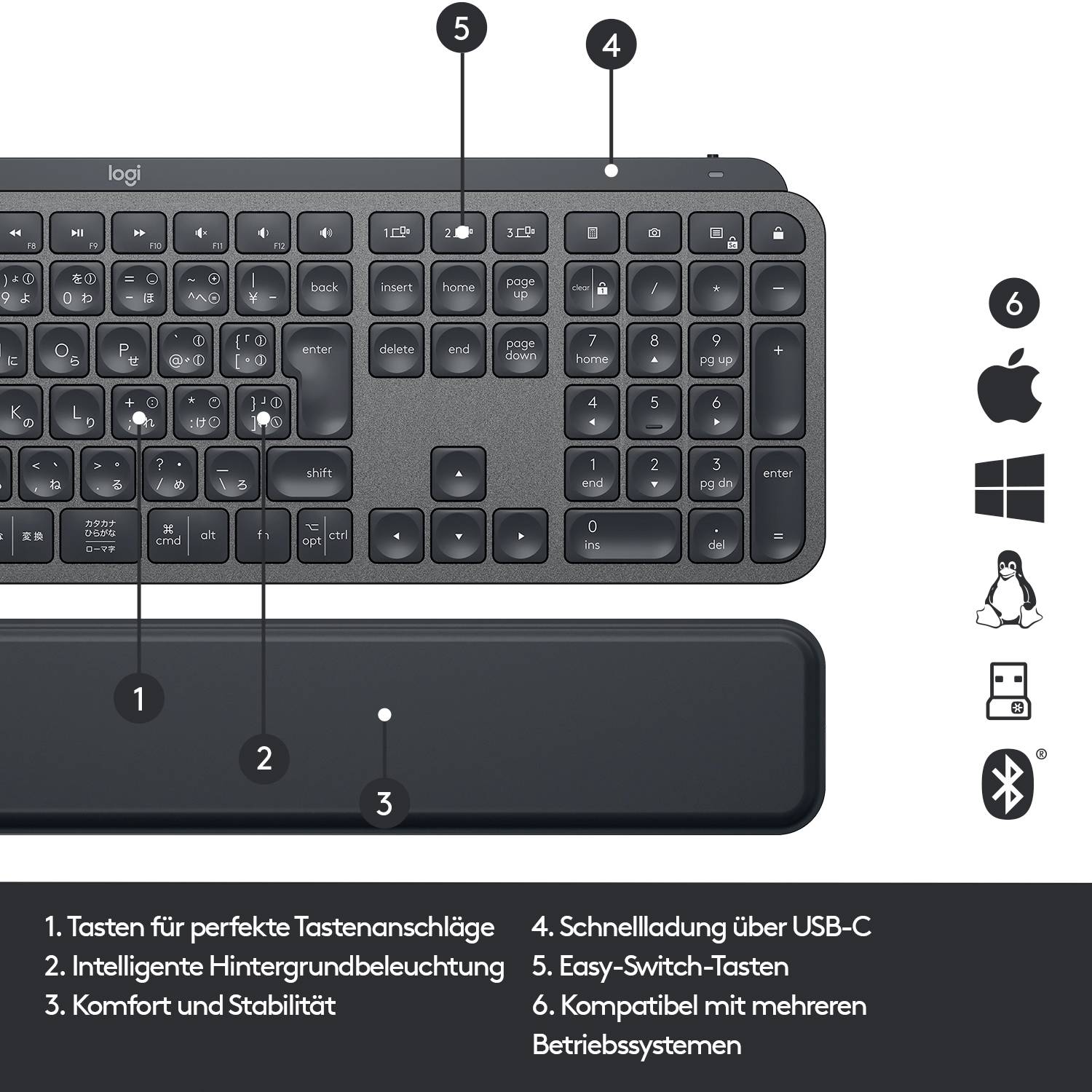 Logitech MX Keys Plus Bluetooth® Tastatur Deutsch, QWERTZ, Windows ...