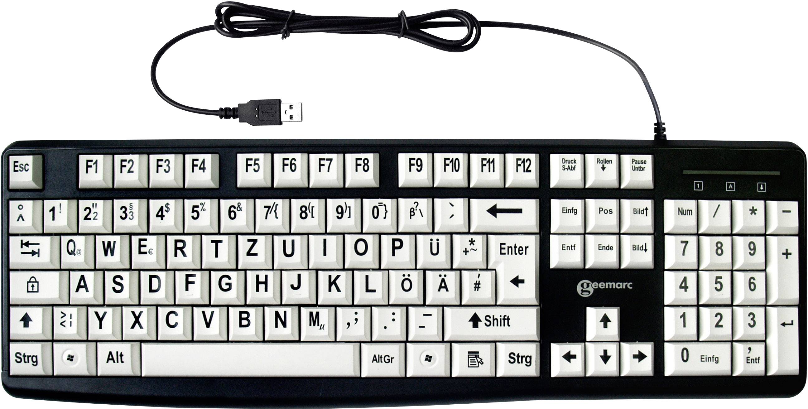 Geemarc KBSV3 USB Tastatur Deutsch, QWERTZ Weiß, Schwarz Extragroße ...
