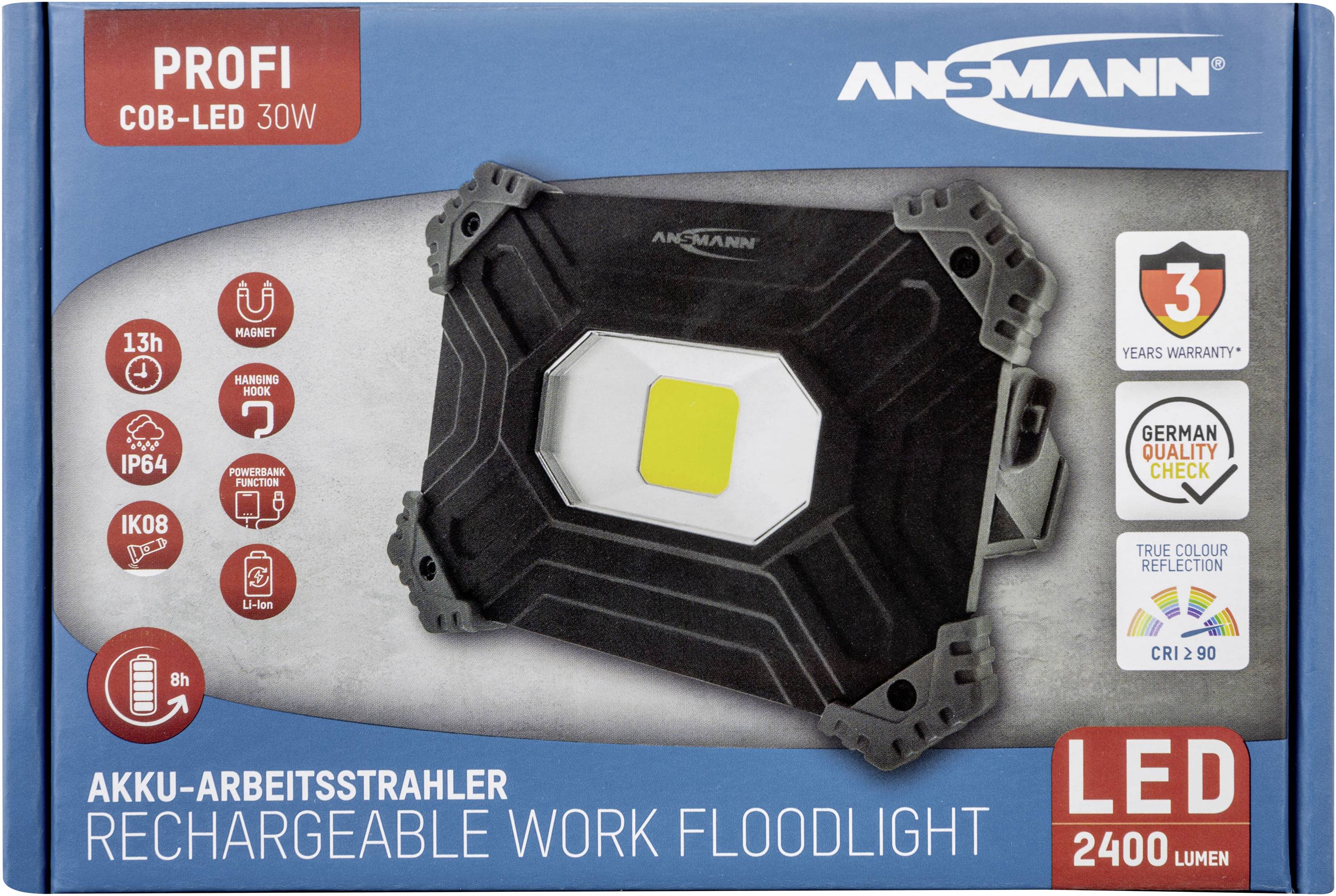 Ansmann 1600-0394 FL2500R LED Arbeitsleuchte akkubetrieben 30W 2400lm ...