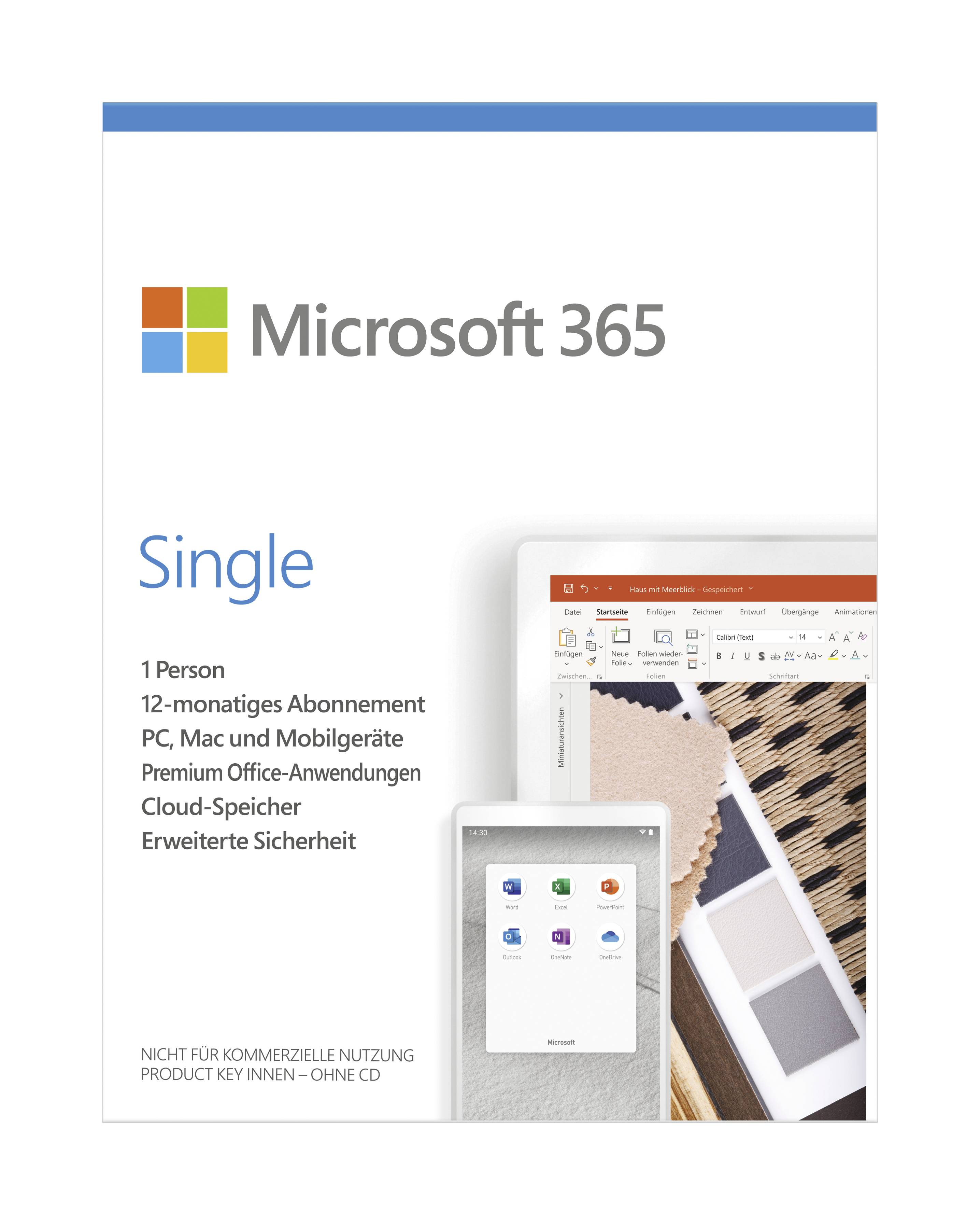 Microsoft 365 Single Vollversion, 1 Lizenz Windows, Mac, Android, iOS ...