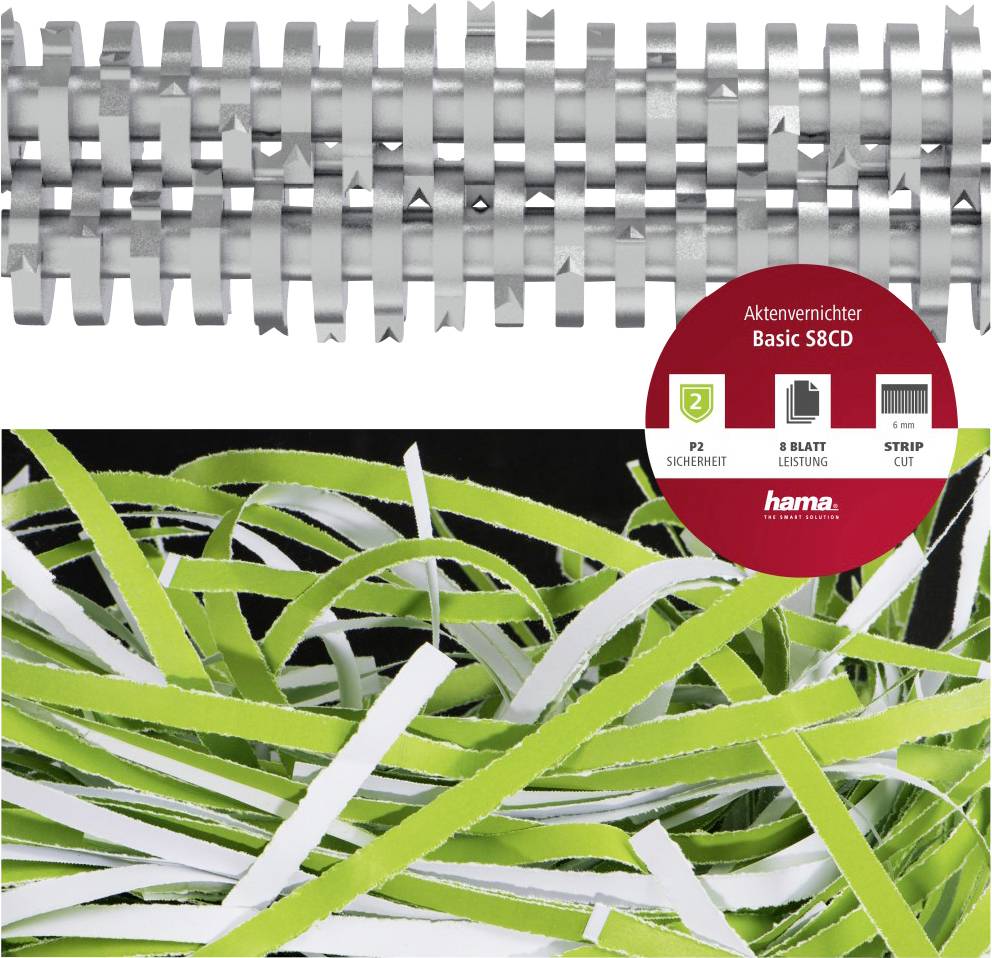 Hama Basic S8CD Aktenvernichter 9 Blatt Streifenschnitt 6mm P-1 11l Vernichtet auch CDs, DVDs ...