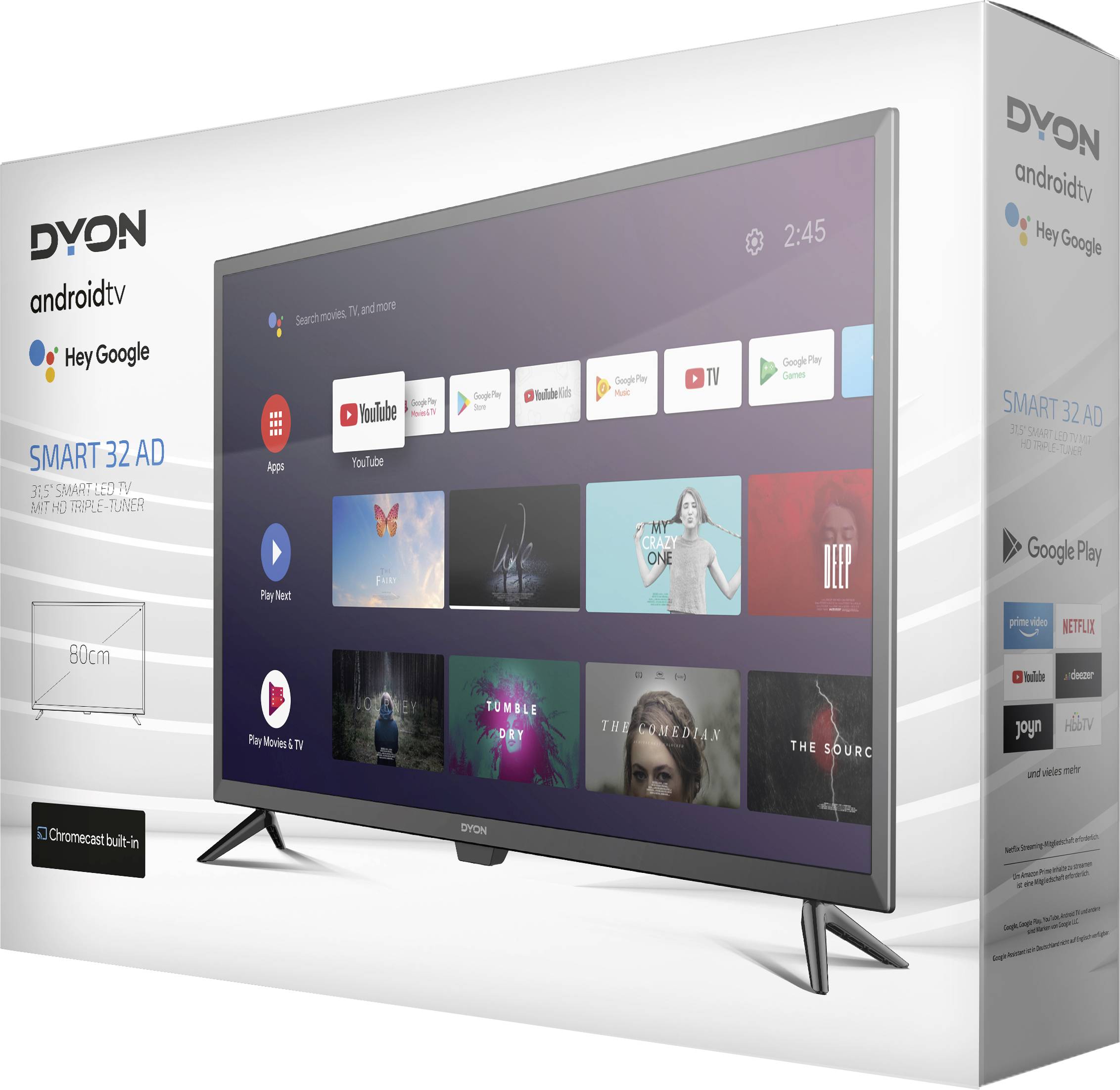 Dyon Smart 32 AD LED-TV 80cm 31.5 Zoll EEK G (A - G) DVB-T2, DVB-C, DVB ...