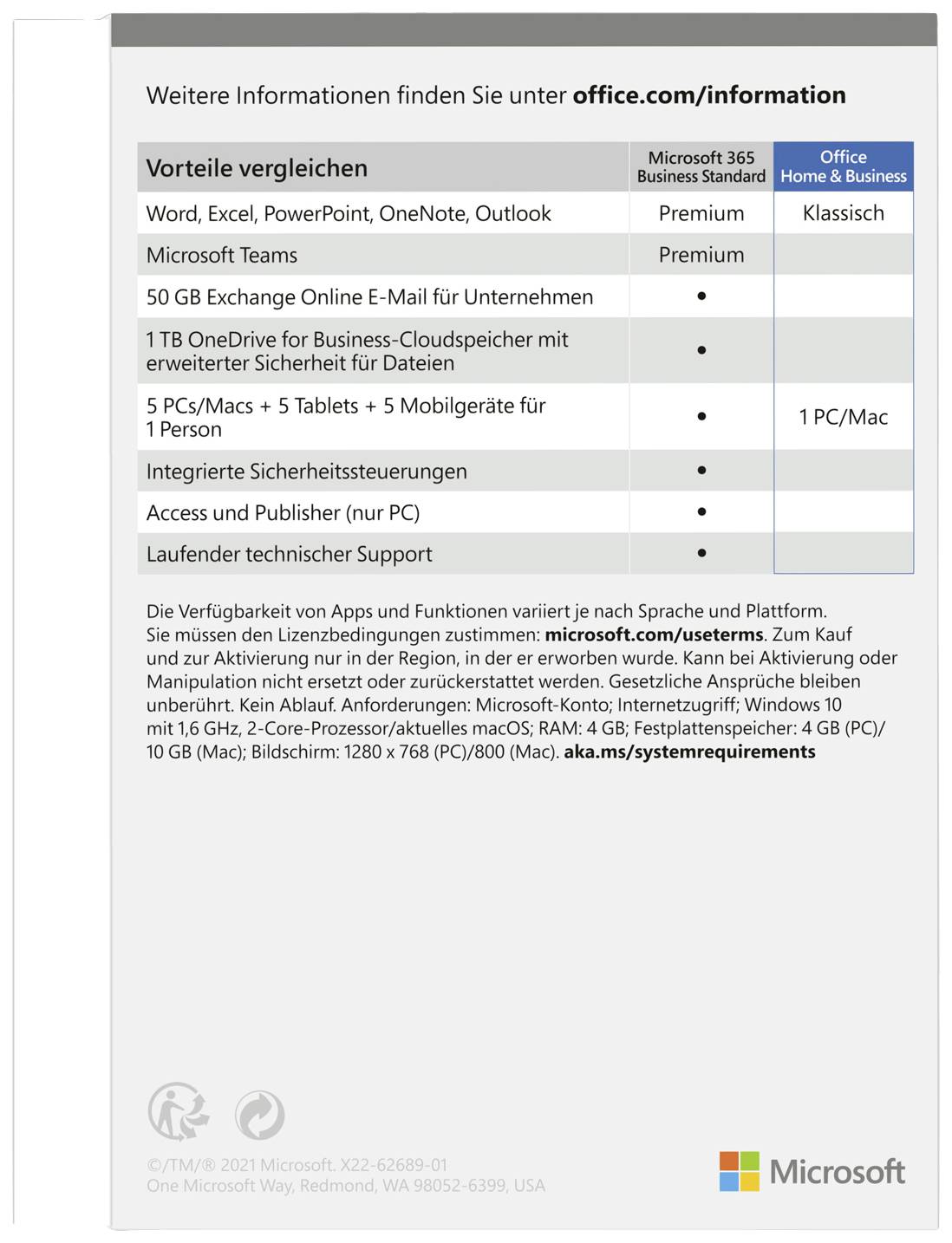 Microsoft Office 2021 Home & Business Box Windows, Mac Office-Paket ...
