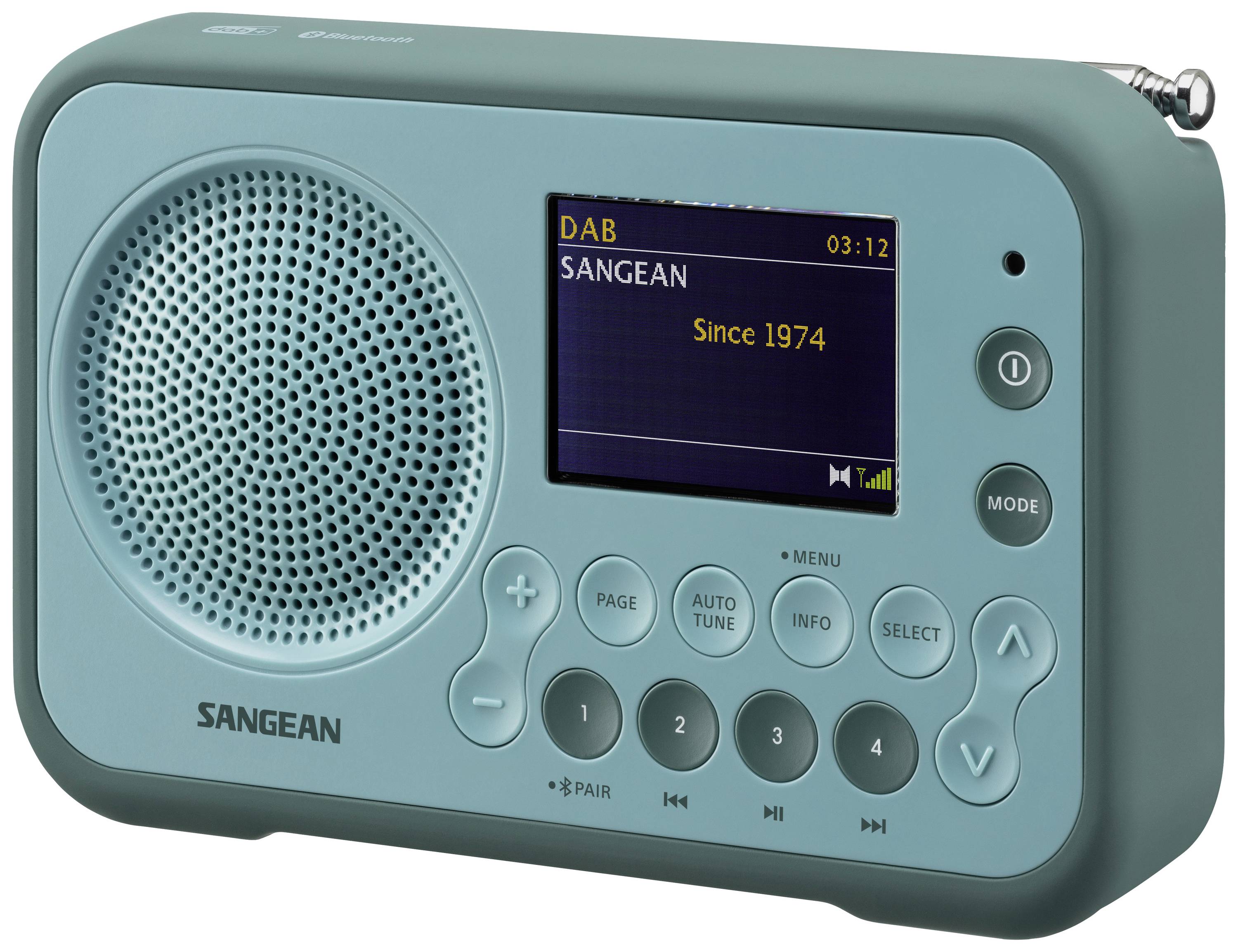 Sangean DPR-76BT Taschenradio DAB+, UKW AUX, Bluetooth® Tastensperre Hellblau | digitalo