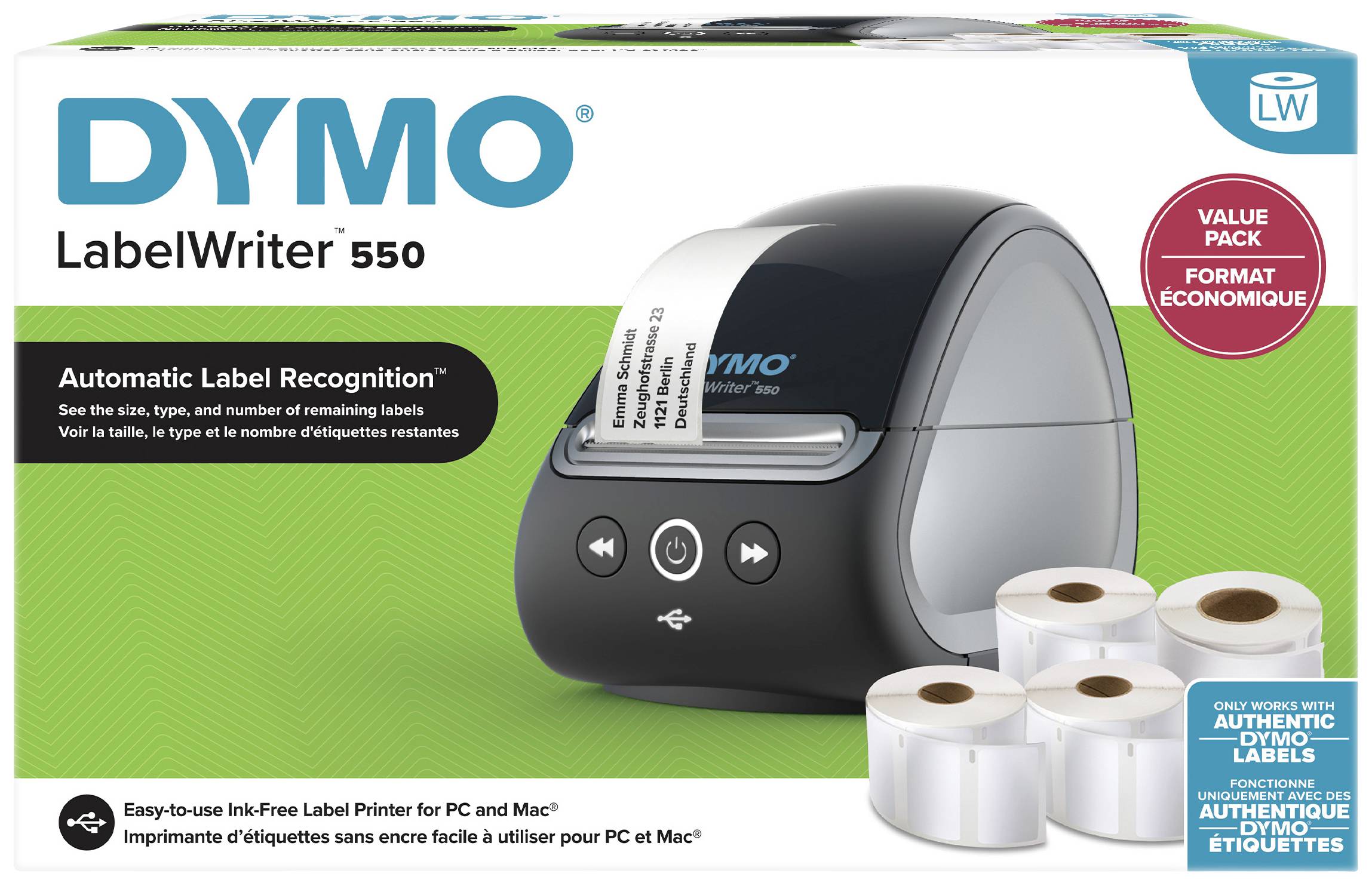 DYMO Labelwriter 550 Etiketten-Drucker Thermodirekt 300 x 300 dpi Etikettenbreite (max.): 61 mm ...