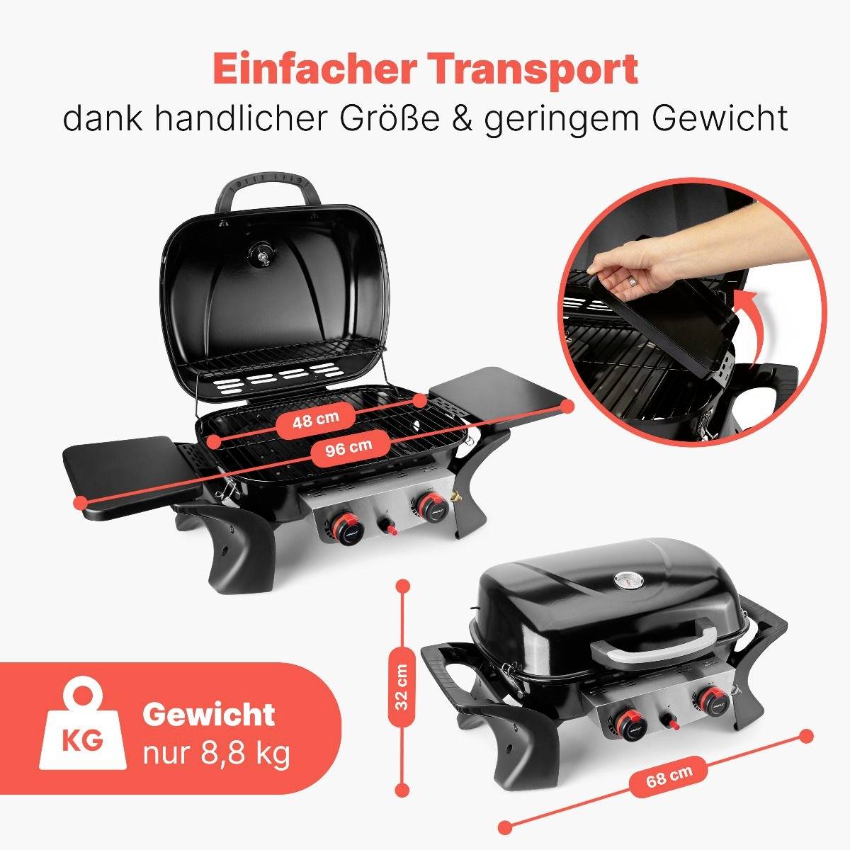 Profi Cook PC-GG 1261 Tisch Gas-Grill 2 Grillzonen, 2 Brenner ...
