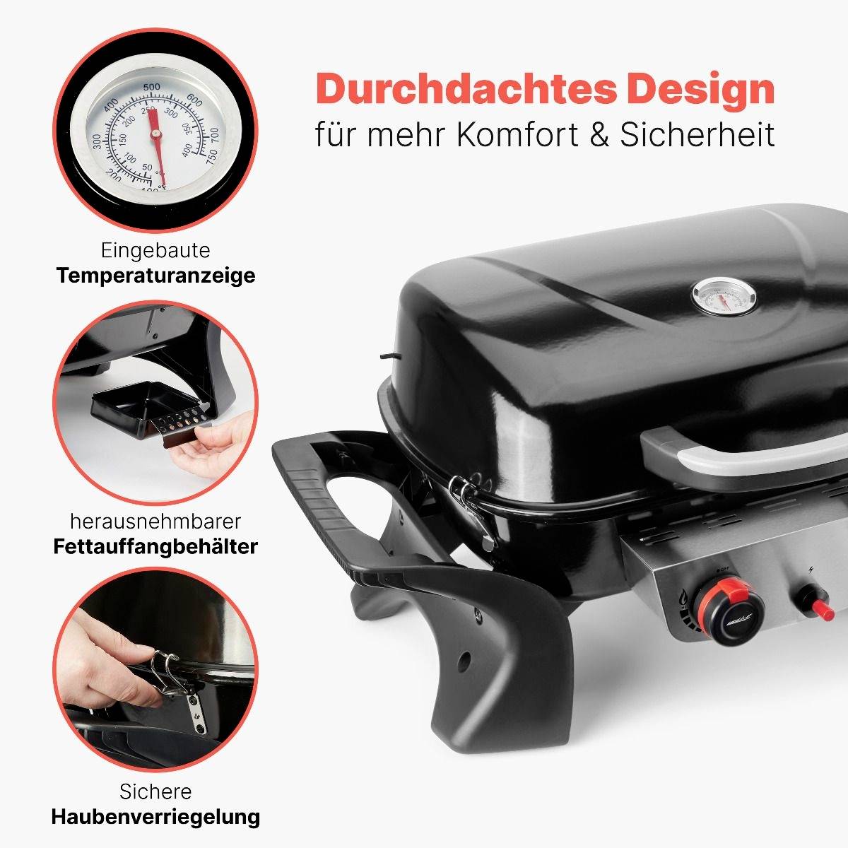 Profi Cook PC-GG 1261 Tisch Gas-Grill 2 Grillzonen, 2 Brenner ...