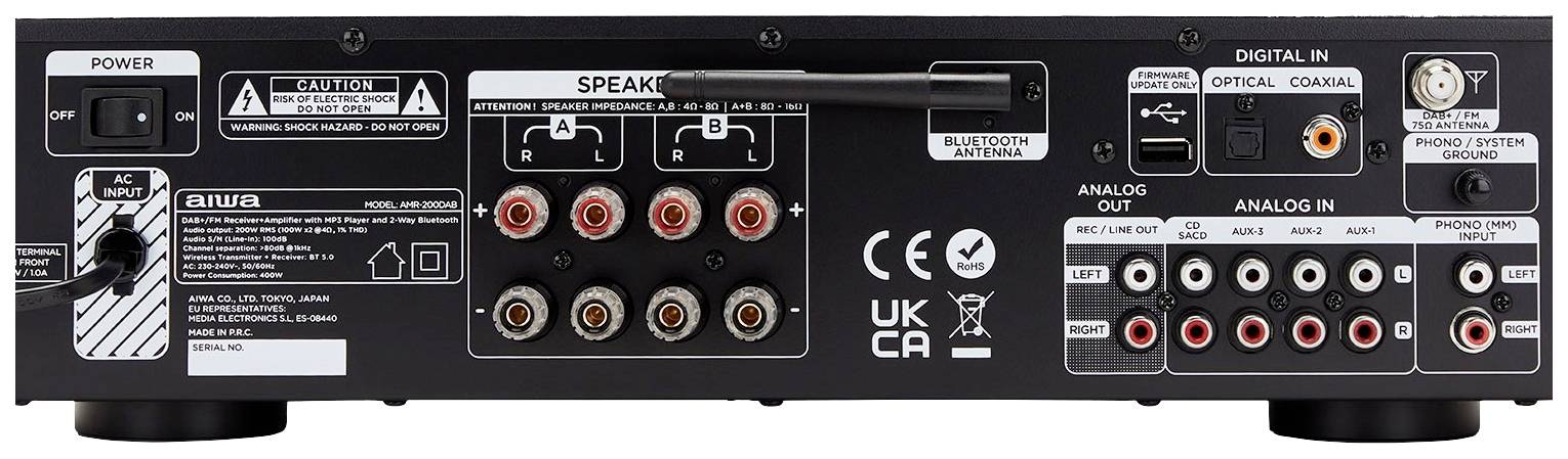 Aiwa AMR-200DAB AV-Receiver 2x100W Schwarz Bluetooth®, DAB+, Inkl ...