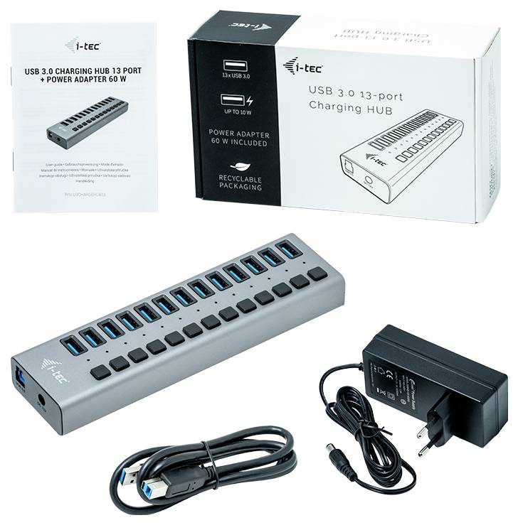 I-tec U3CHARGEHUB13 USB-Hub 13 Port USB-A USB 3.0 5 GBit/s Grau USB 3.0 ...