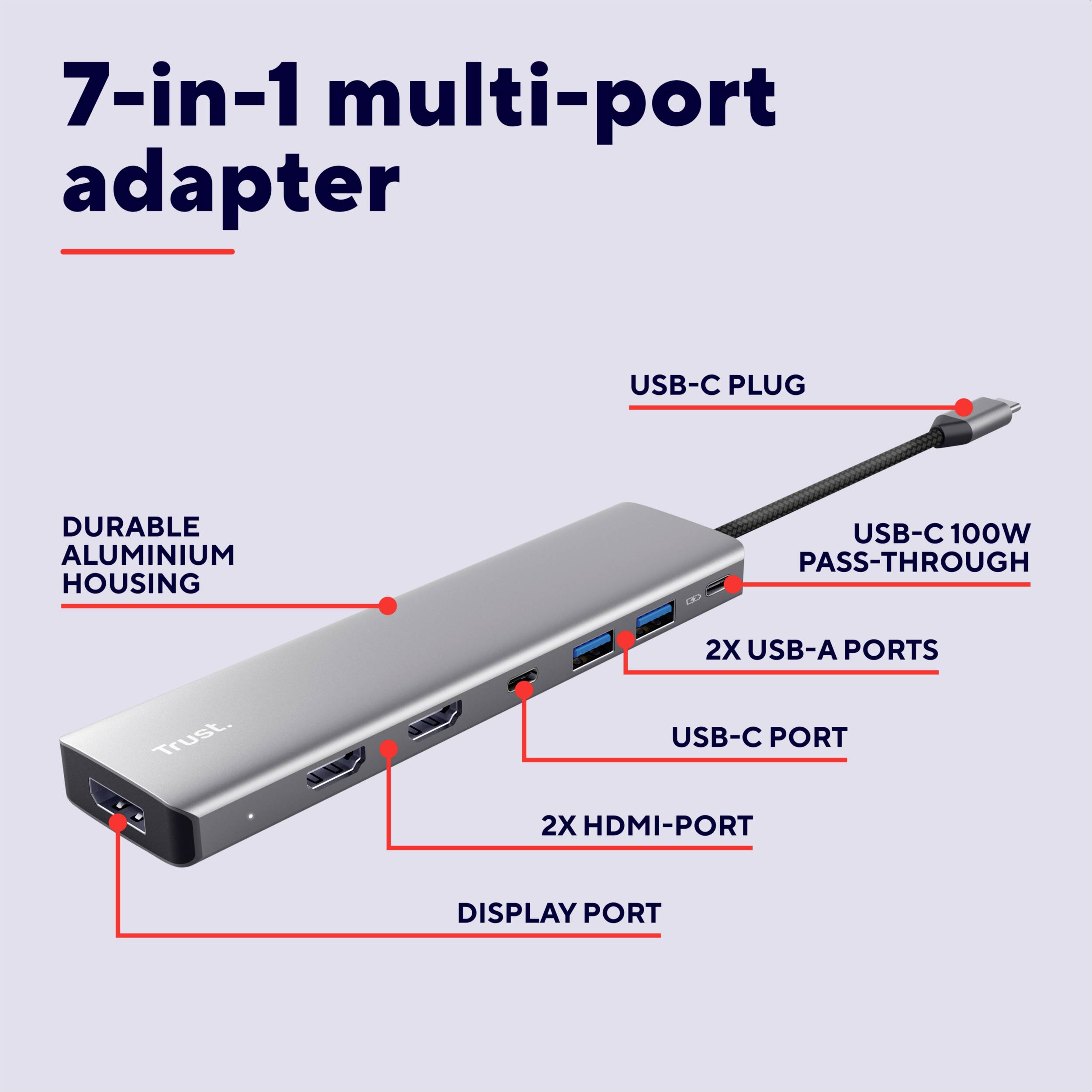 Trust USB-C® Dockingstation DALYX 7-IN-1 MULTIPORT ADAPTER Passend für ...