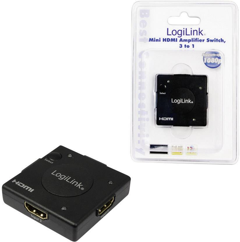 LogiLink HD0006 3 Port HDMI-Switch mit eingebautem Repeater 1920 x 1080 ...
