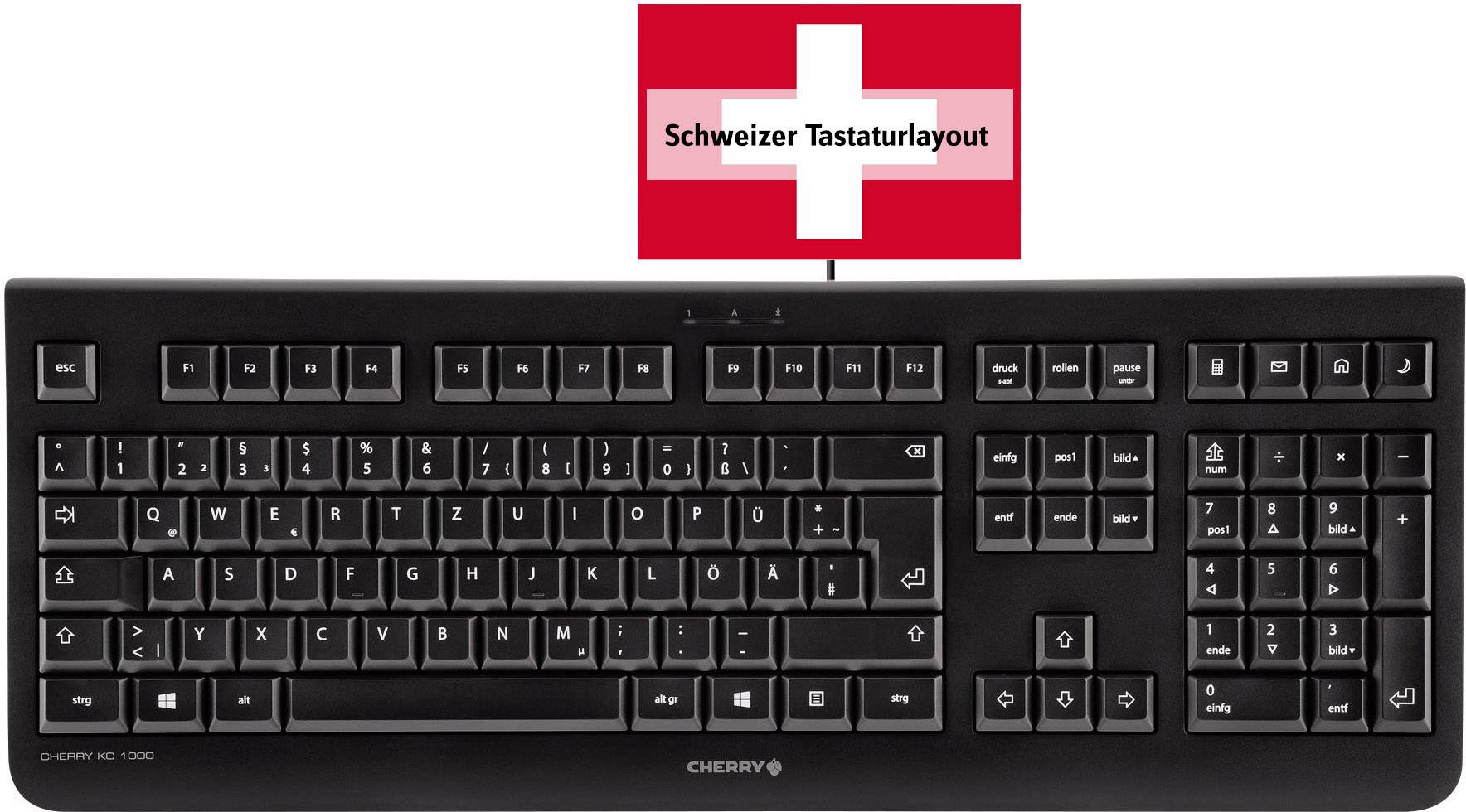 Cherry USB-Tastatur KC 1000 Schwarz Schweiz, QWERTZ, Windows® | digitalo