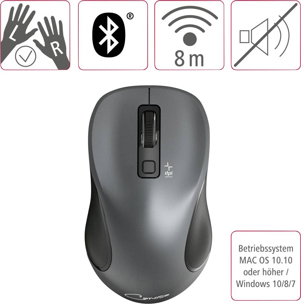 Hama Canosa Kabellose Maus Bluetooth® Optisch Anthrazit 3 Tasten 1600 ...