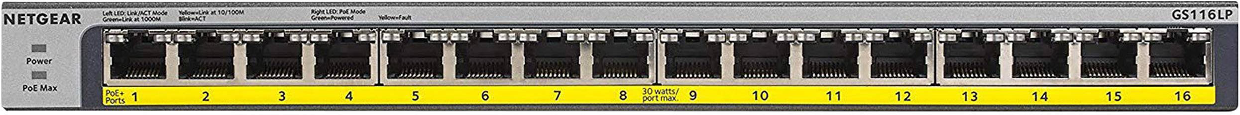 NETGEAR GS116LP Netzwerk Switch 16 Port PoE-Funktion versandkostenfrei ...