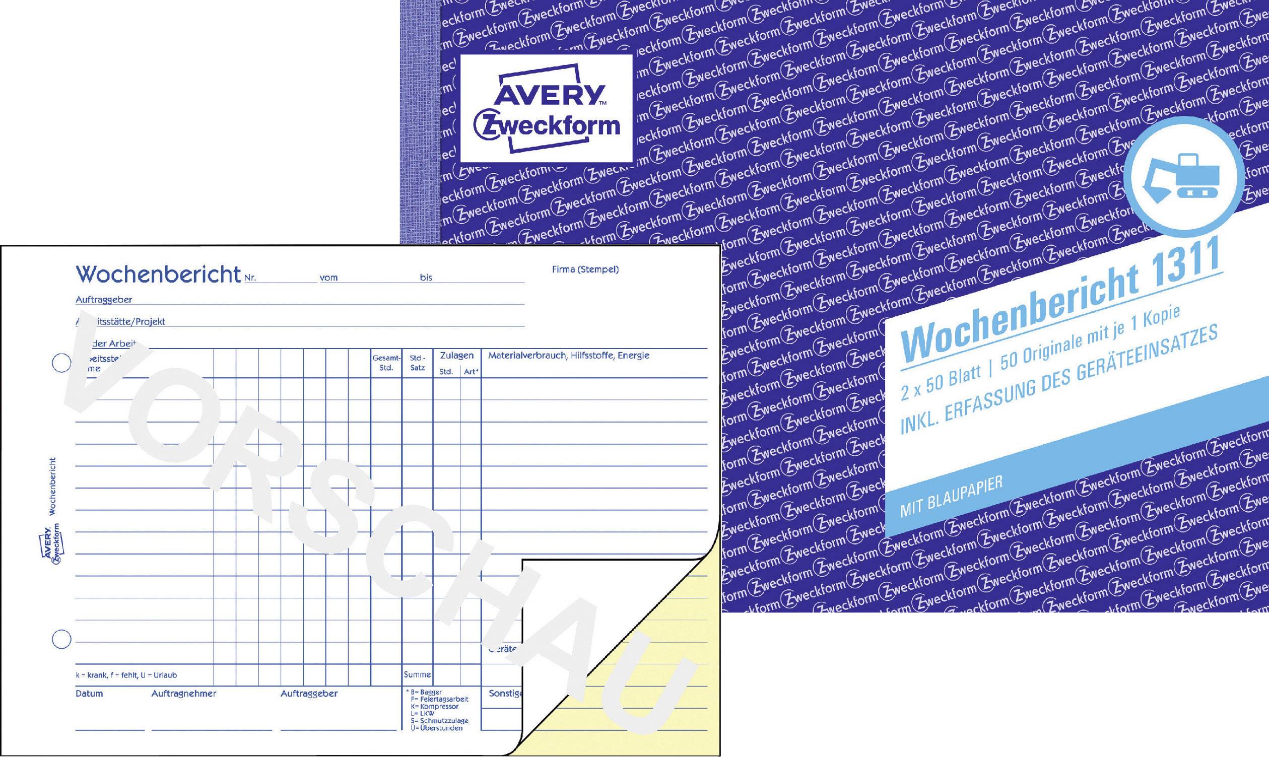 Avery-Zweckform Wochenbericht Formular 1311 DIN A5 quer Anzahl der ...