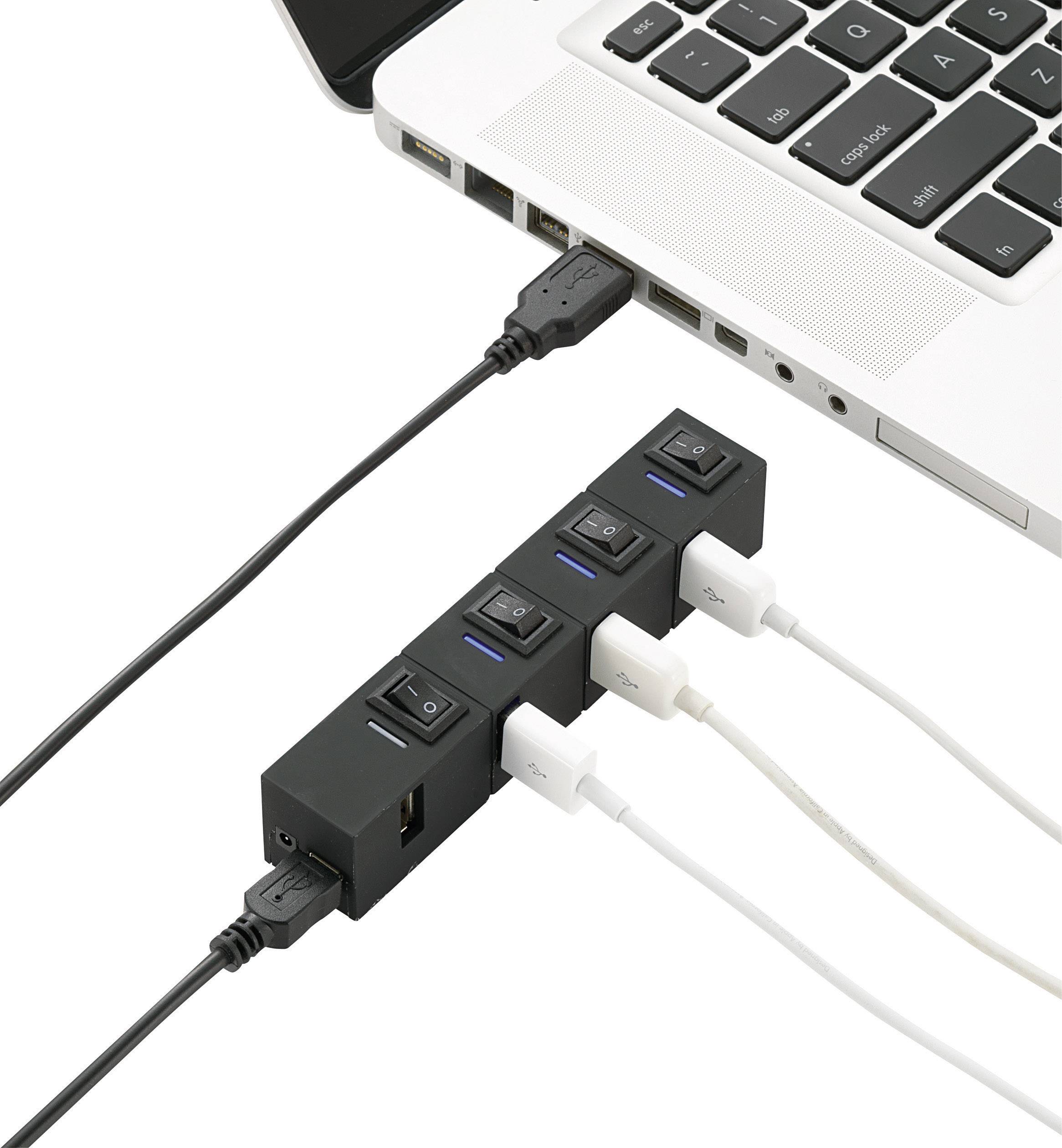Renkforce 4 Port USB 2.0-Hub einzeln schaltbar, mit Status-LEDs Schwarz ...